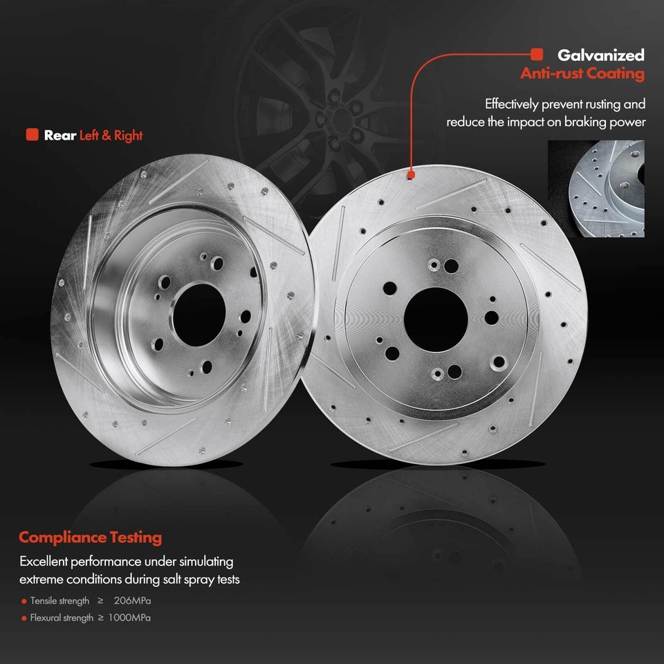 Front & Rear Drilled Brake Rotors & Ceramic Brake Pads for Honda ...