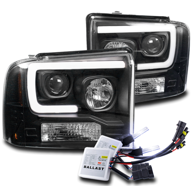 FOR 05-07 FORD F250 F350 SUPER DUTY LED PROJECTOR HEADLIGHT BLACK W/10K ...