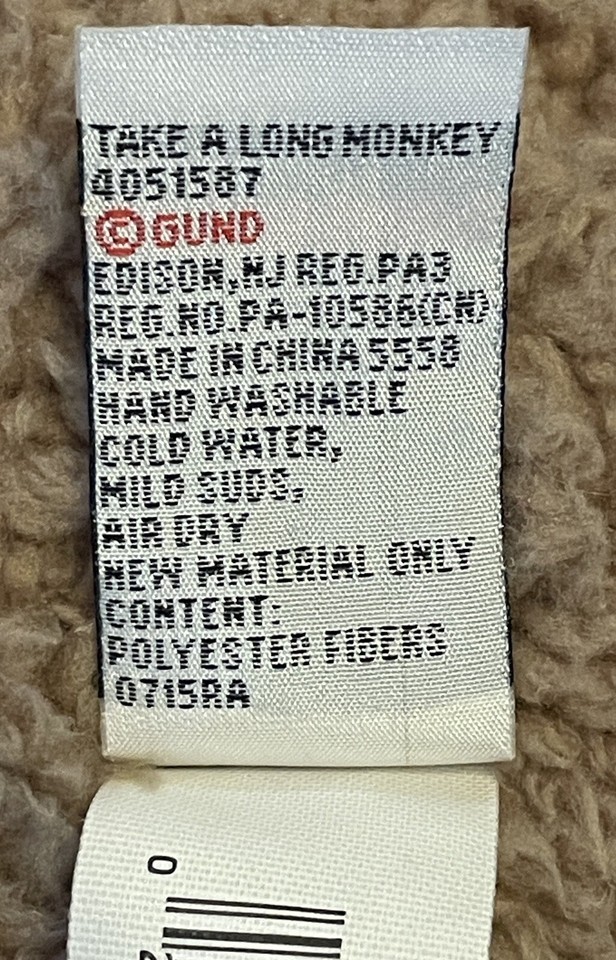 Jumbo 34" Gund Take Along Monkey w Tag 4051587 Brown Large Plush ...