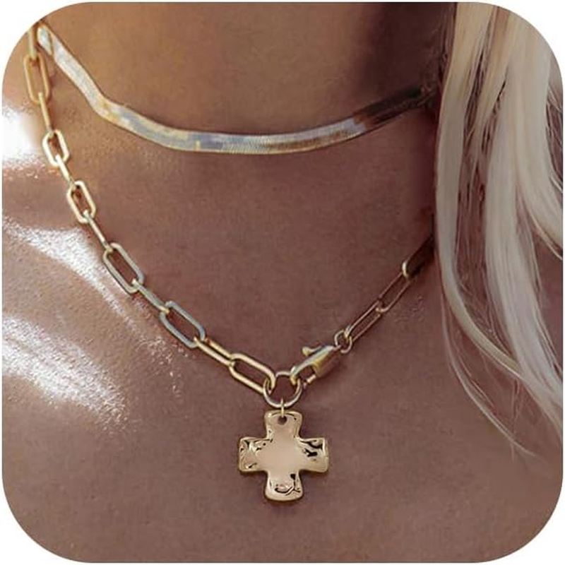Chunky Cross Necklace Women Silver Layered Statement Pendant Paperclip Chain | eBay