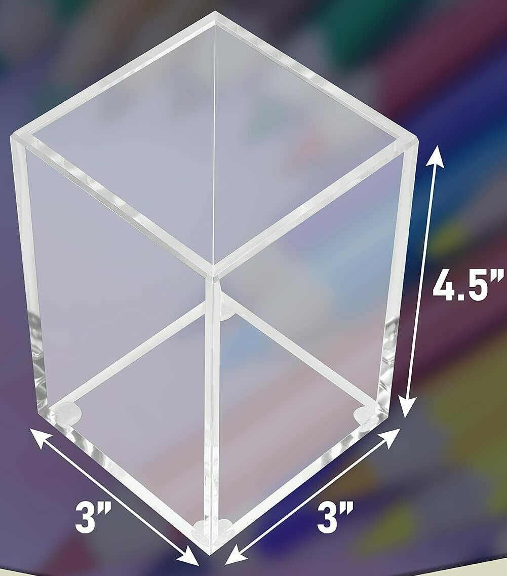 Acrylic Pen Holder Two Pack, 5mm Clear Pencil Holder for Desk, 3x3x4.5 ...