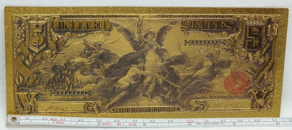 24K Gold-Plated Foil Note Currency Bill Paper Money Novelty Famous Cash ...