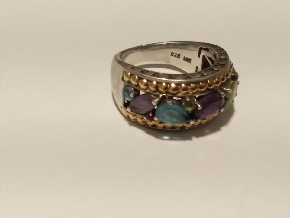 EFFY multi gemstone ring size 6.5-6.75 sterling 925 & 18k | eBay