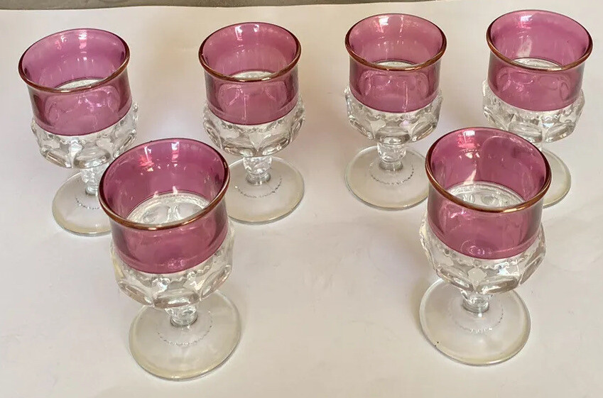 Kings Crown Ruby Red Thumbprint Water Wine Goblet , set of 6, vintage ...