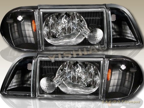 87-91 92 93 Mustang GT LX 5.0 Black 6pc Headlights Set | eBay