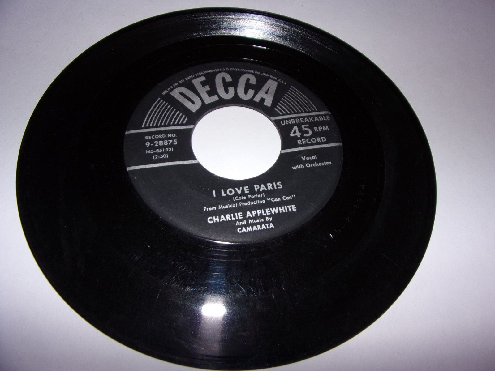 Charlie Applewhite: Ebb Tide / I Love Paris / 45 Rpm / 1954 Decca 28875 ...