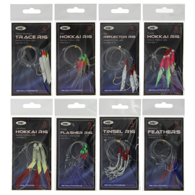 8 x Mackerel Feathers Hooks, Bass, Cod Lures, Rigs Sea Boat Fishing NGT ...