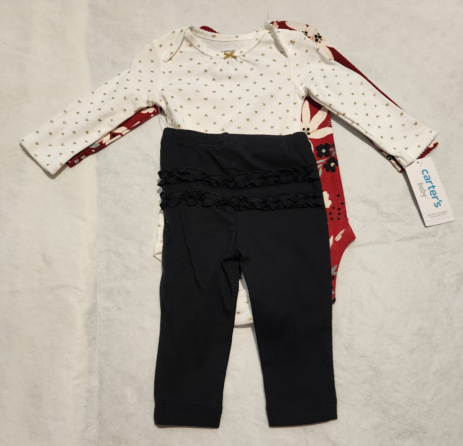 NWT Carter's Floral Heart Bodysuits Ruffled Pants 3PC Set 6 Months Baby ...