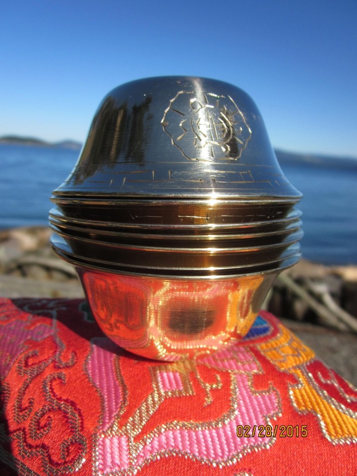 Small Hand Etched set of 7 Brass 2" Tibetan Buddhist Ritual Offering ...
