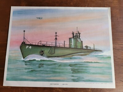 General Dynamics VINTAGE 1950's Submarine Lithograph Print USS Tarpon ...