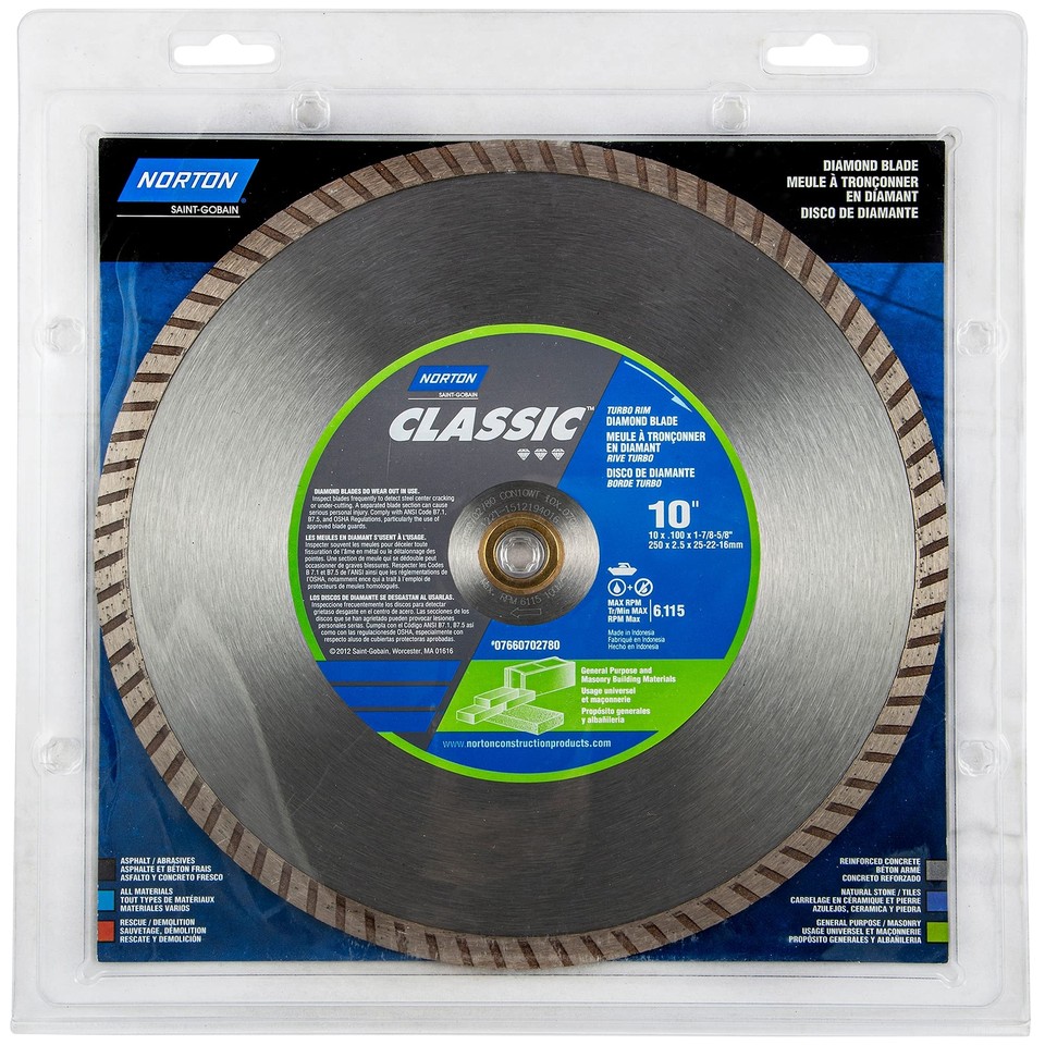 Norton Classic Diamond Blade, 10" Diameter x 0.100" , 0.275 ...