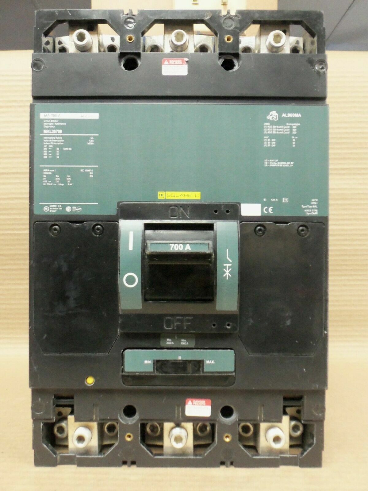 Square D MAL 3 Pole 700 Amp 600v MAL36700 Green Label Circuit Breaker ...