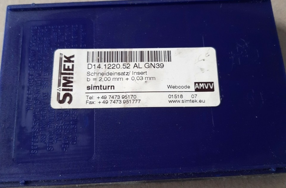 3 x Simtek D14.1220.52 AL GN39 face grooving inserts cnc Turning ...