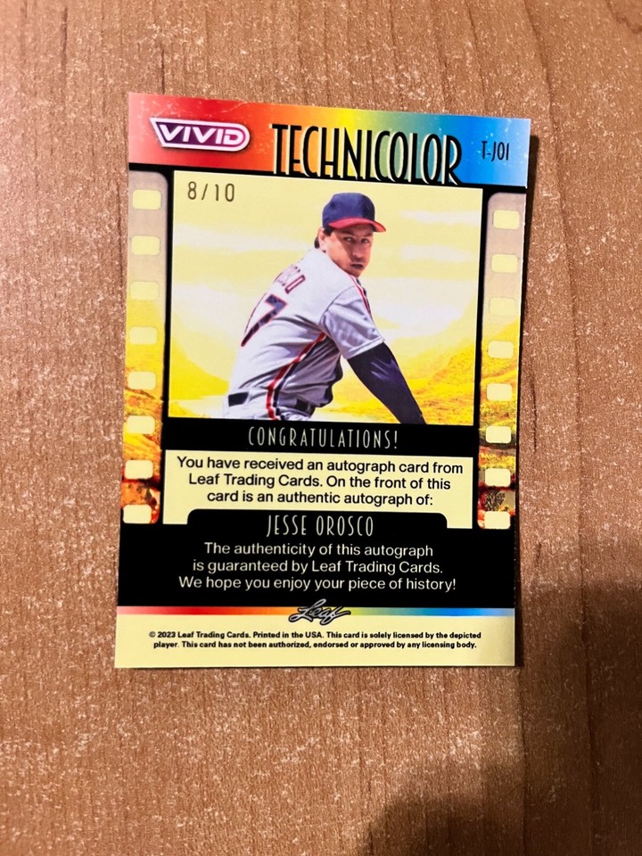 2023 Leaf Vivid - Jesse Orosco - Technicolor Yellow Mojo Auto #d 8/10 ...