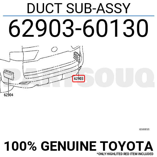 6290360130 Genuine Toyota DUCT SUB-ASSY 62903-60130 | eBay