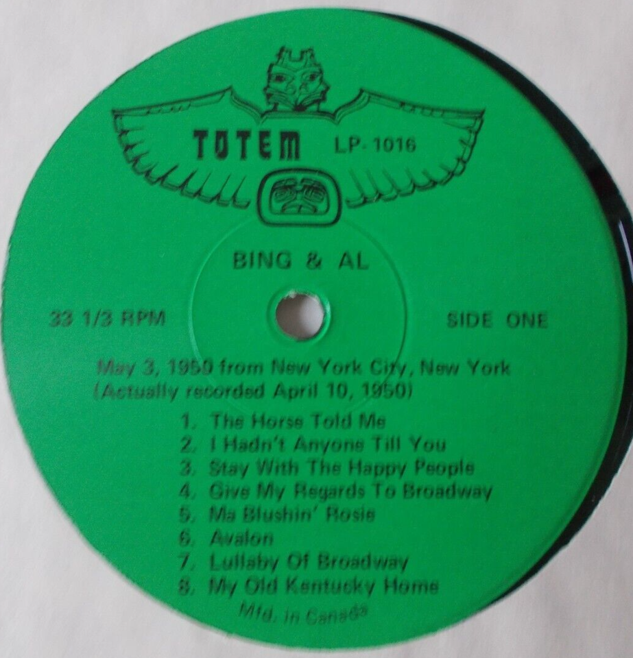 AL JOLSON / BING CROSBY - BING N' AL Vol. 5 (50/47) - 1975 TOTEM CANADA ...