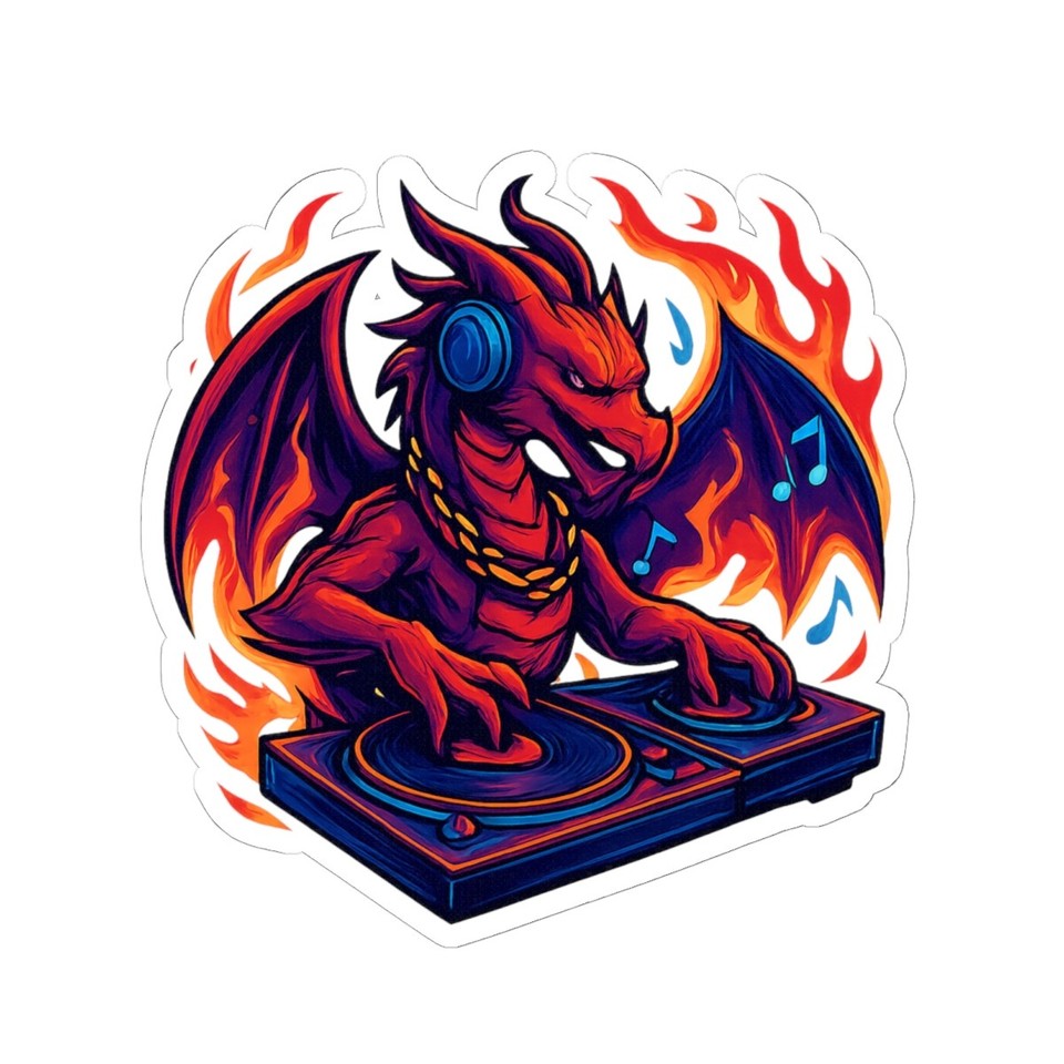Sticker DJ Dragon Mythical Beats 2x2 3x3 4x4 6x6 | eBay