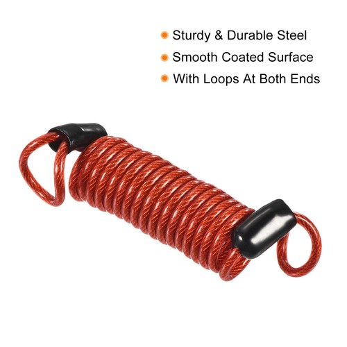 Security Steel Cable 2.5mmx1m Coated Spring Rope w Loop Red 2Pcs | eBay