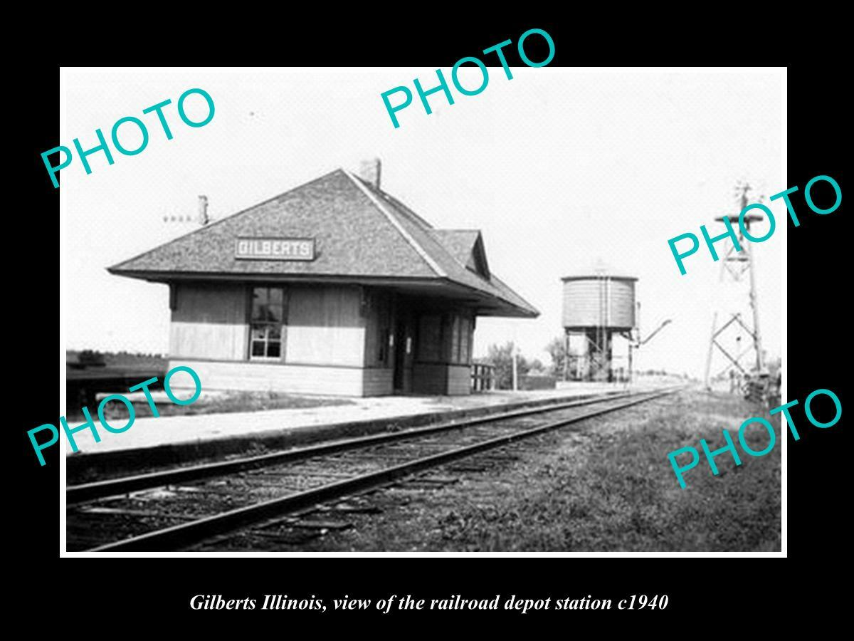 OLD 8x6 HISTORIC PHOTO OF GILBERTS ILLINOIS THE RAILROAD DEPOT STATION ...