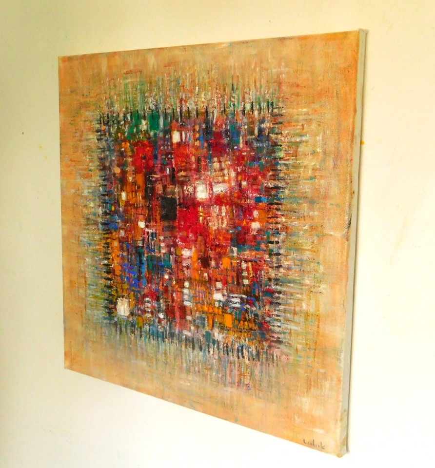 Original abstract oil and mixed media painting, signed by Nalan Laluk ...