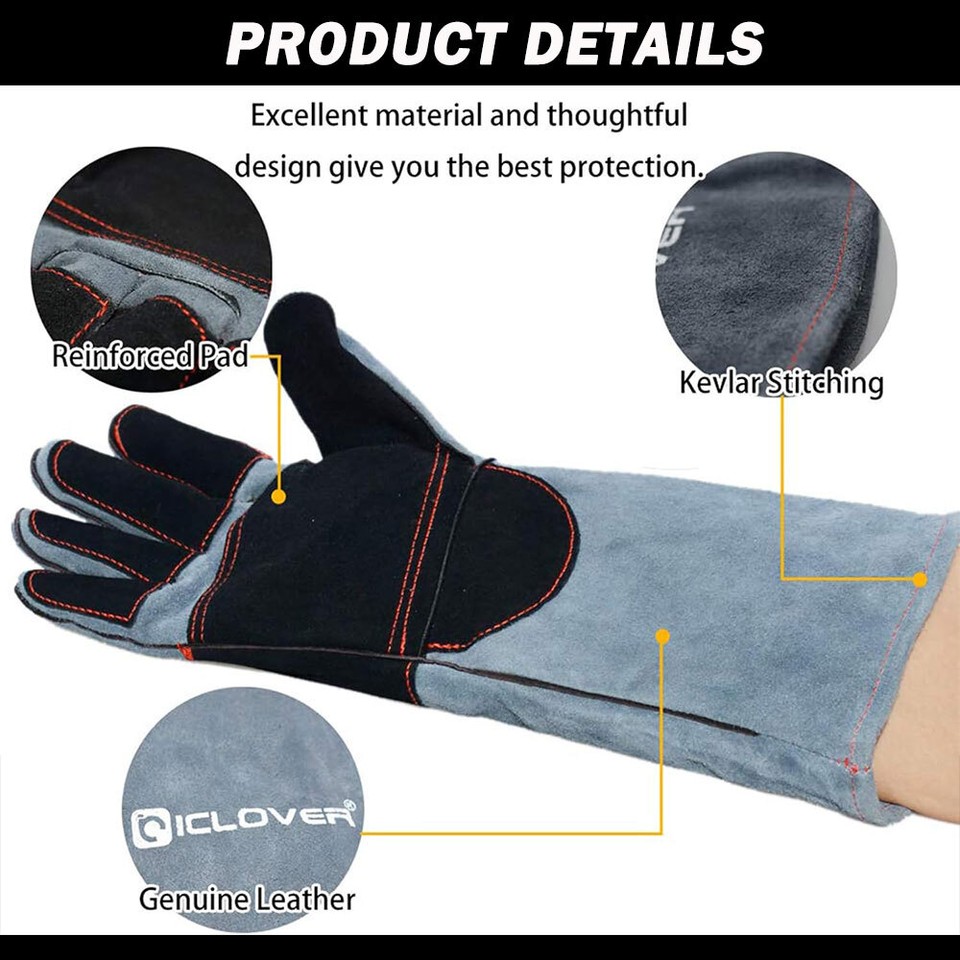47" Snake Tongs Catcher & Leather Bite Proof Gloves Animal Handling ...