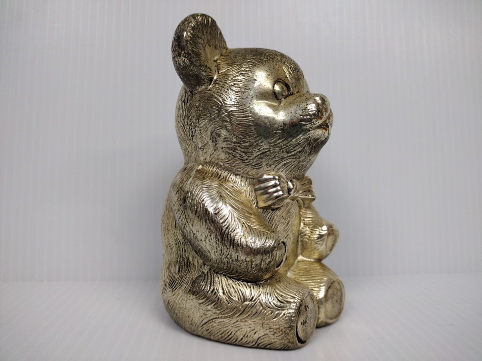 Vintage Teddy Bear with Bow Tie Coin Bank - Silver-Tone Metal - 5" | eBay