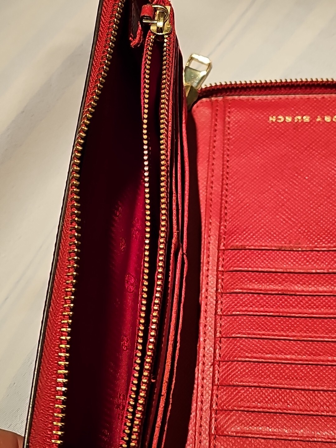 Tory Burch Continental Solid Red Leather Zip Around Large Wallet Long ...