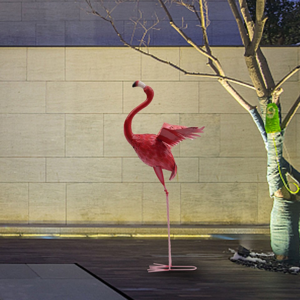 Pink & Red Metal Flamingo Sculpture Garden Yard Lawn Statue Decoration ...