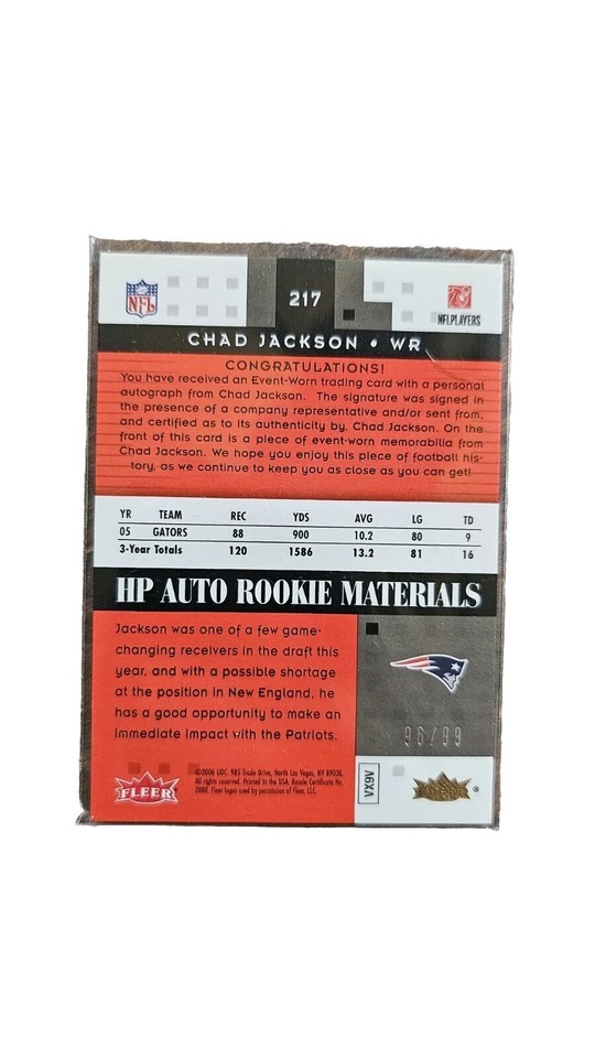 New England Patriots Event Worn Signed Chad Jackson Card | eBay