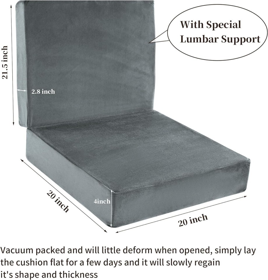 Foam Recliner Chair Cushions for Elderly, 4" Thick Chair Pads with Back ...