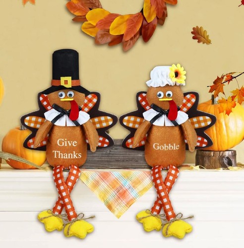 Fall Thanksgiving Decorations Turkey Gnomes Plush 2PCS Mr + Mrs ...