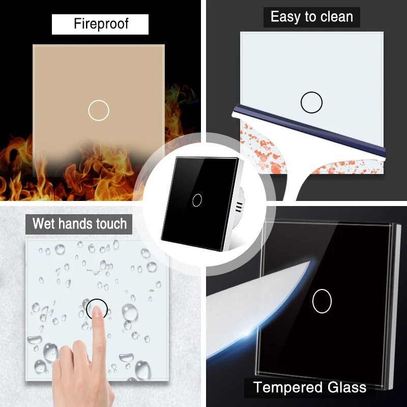 1/2/3Gang Light Touch Switch LED Panel Tempered Glass Wall Screen Smart ...