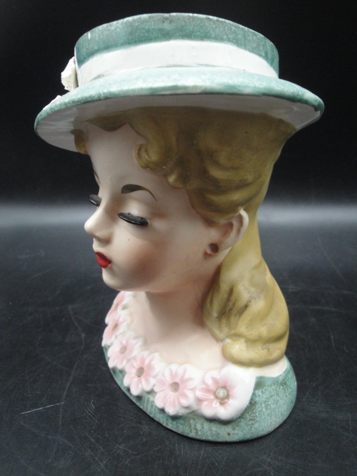 Rare Vintage c.1959 Used Reubens 499C Lady Head Vase-Green Top with ...