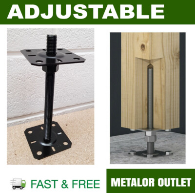 Heavy Duty Galvanised Adjustable Post Support Bolt Down Height 25cm ...