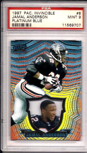 💎1997 Pacific Invincible Platinum Blue RB Jamal Anderson #8 PSA9 💎SUPER ...