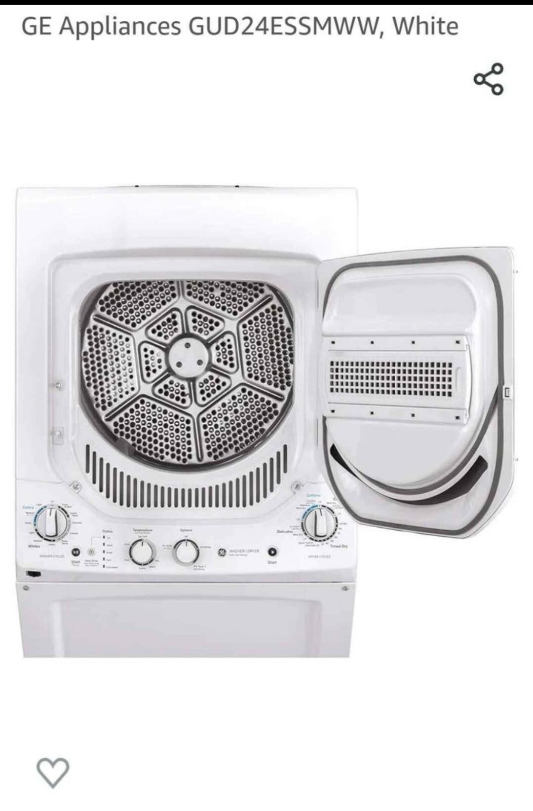 GE Unitized Spacemaker 2.0 Cuft Washer and Dryer in White Smart ...