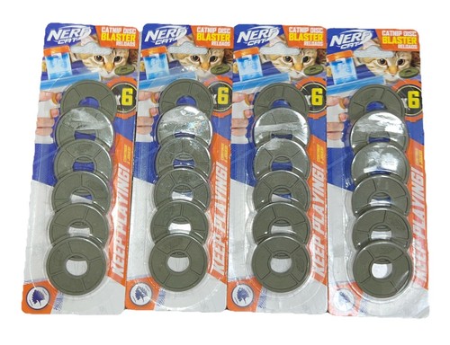 4 Nerf Catnip Disc Blaster Reloads 6 Disc Refill - In Package Cat Toy ...
