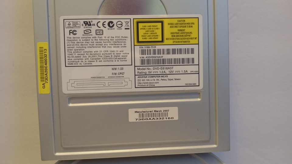 ASUS Black 16X DVD-ROM 48X CD-ROM SATA DVD-ROM Drive Model DVD-E616A3T ...