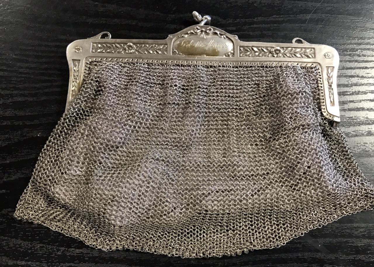 ANTIQUE 800 SILVER MESH PURSE BAG. - Gem