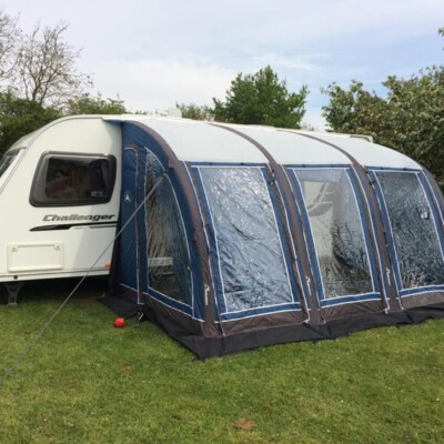 Sunncamp AirVolution Curve 390 Blue/Grey Caravan Air Awning + Pump ...