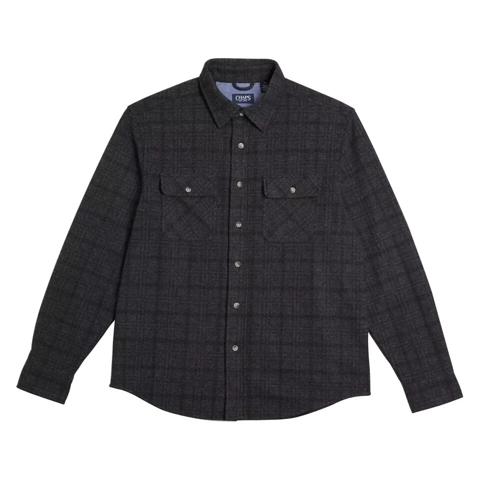 Chaps Men's Regular Fit Knit Flannel Shirt, Black, Size M | eBay