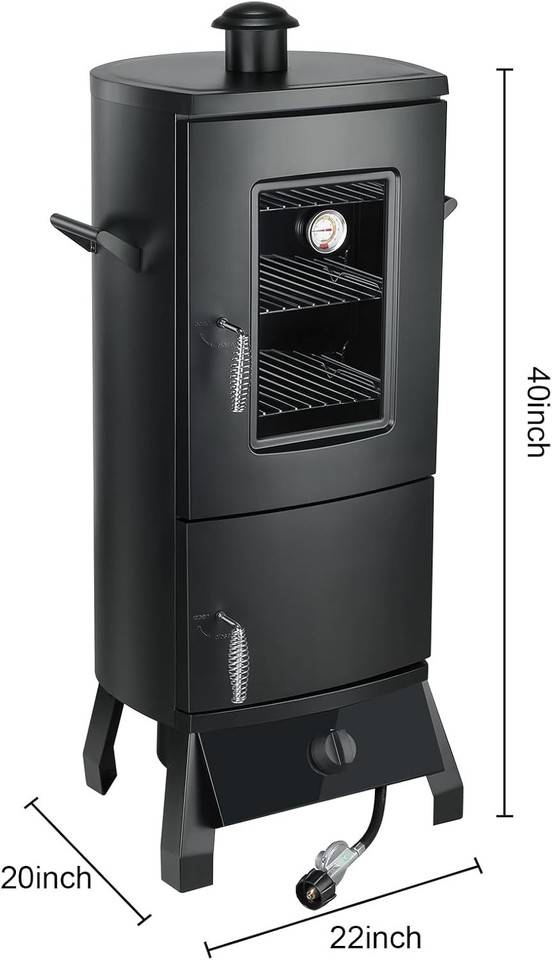Propane Smoker with Cover,Vertical Meat Gas Smoker Grill with 3 Smoking ...