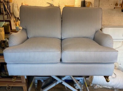 DFS GOWER 2 Seater Sofa - Blue ticking Stripe Reupholstered | eBay UK