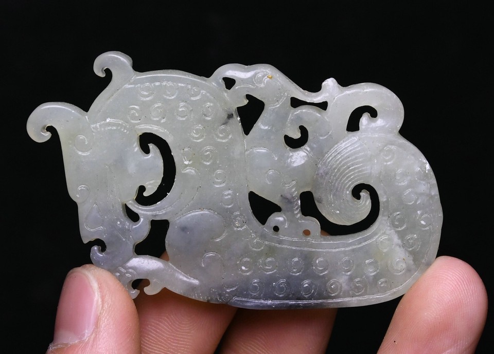 6CM Old Dynasty Jade Dragon Loong Beast Phoenix Bird Yubi Yu Bi Amulet ...