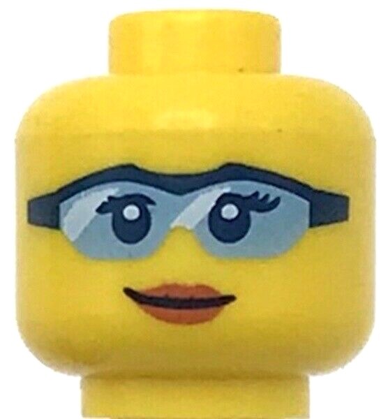 Lego New Yellow Minifigure Head Female Glasses Light Blue with Black ...