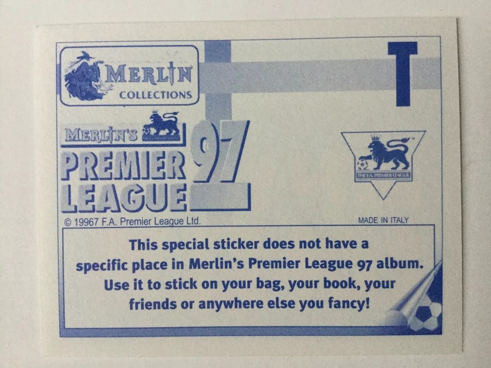 Merlin Premier League 1997 Football Sticker T Merlin Collecting | eBay
