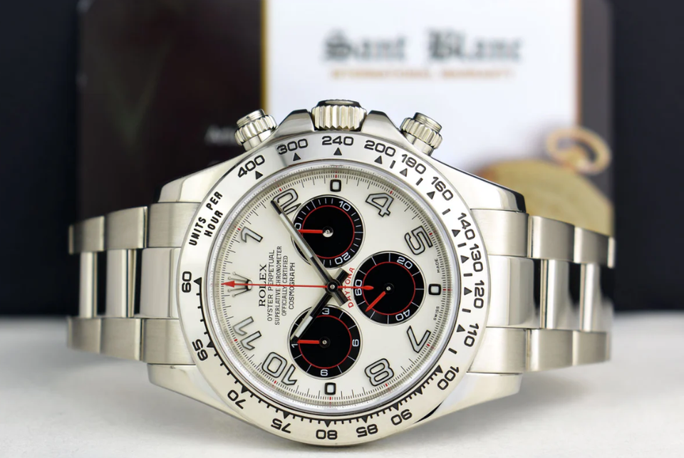ROLEX White Gold Daytona Panda Dial Red Hands Model 116509 SANT BLANC ...
