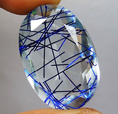 Natural Certified 40.70 Ct Oval Cut Blue Rutilated Quartz Loose ...