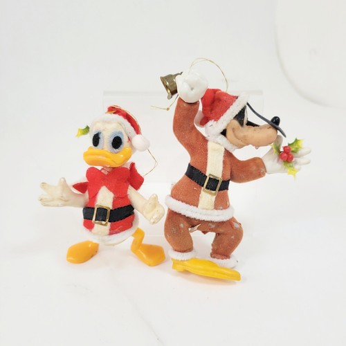 Vintage Walt Disney Donald Duck & Goofy Christmas Flocked Plastic Felt ...
