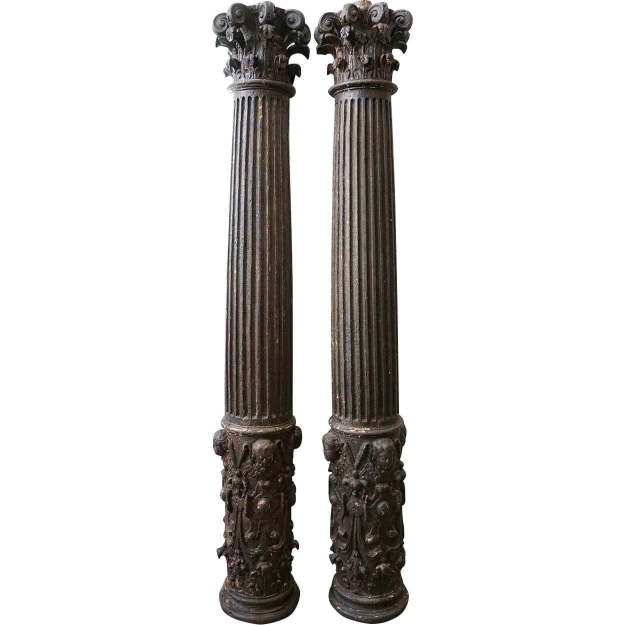 1680s Antique Pair Baroque Painted Teak Architectural Pilasters Two ...